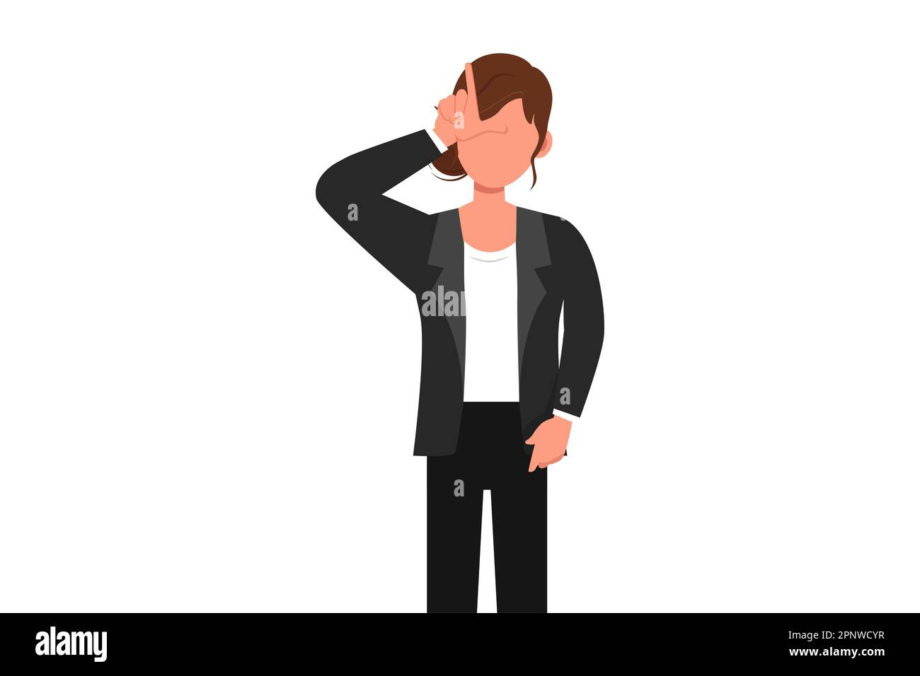 Business flat drawing of unhappy businesswoman showing loser sign on ...