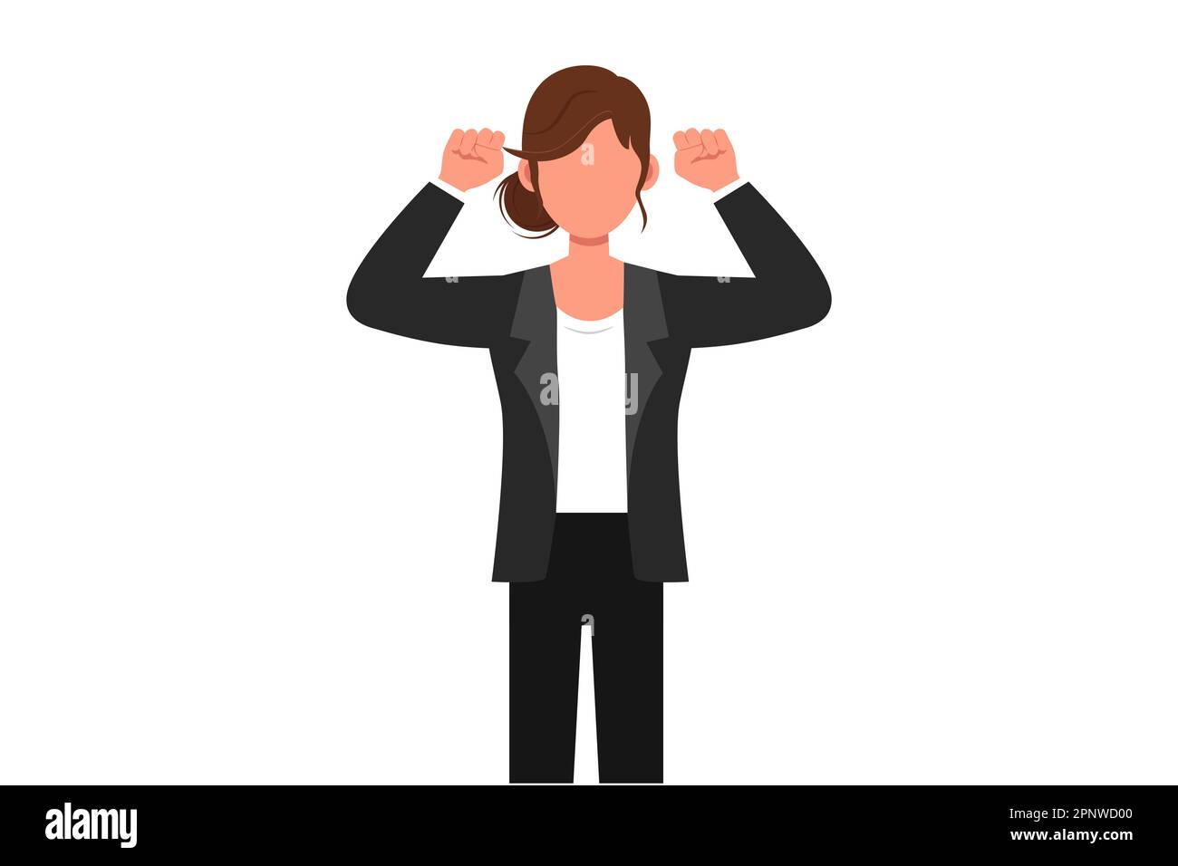 Business design drawing happy employee of company stand in strong pose ...