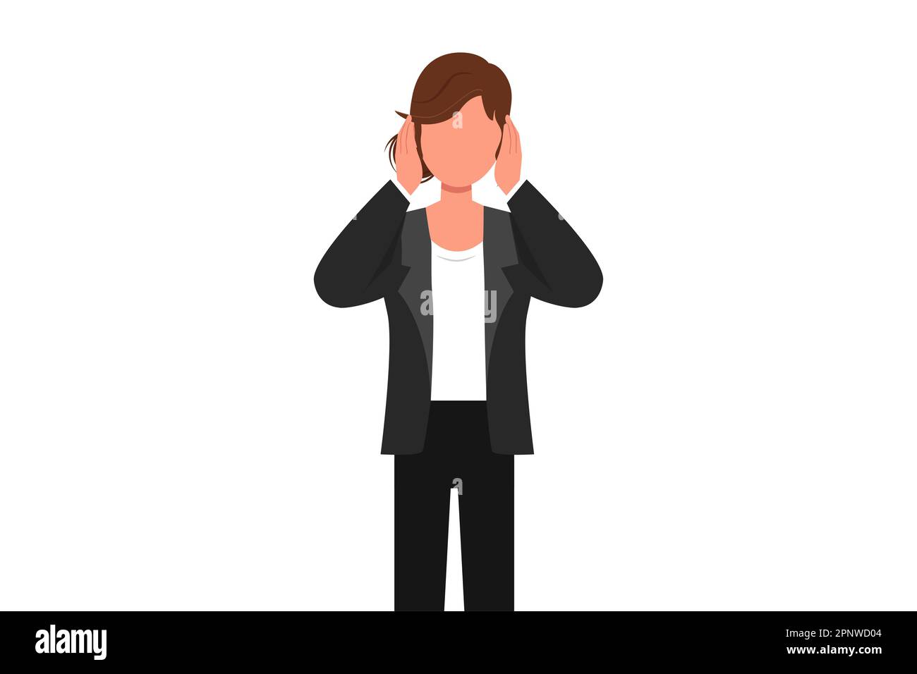 Business flat drawing of businesswoman covering or closing her ears ...