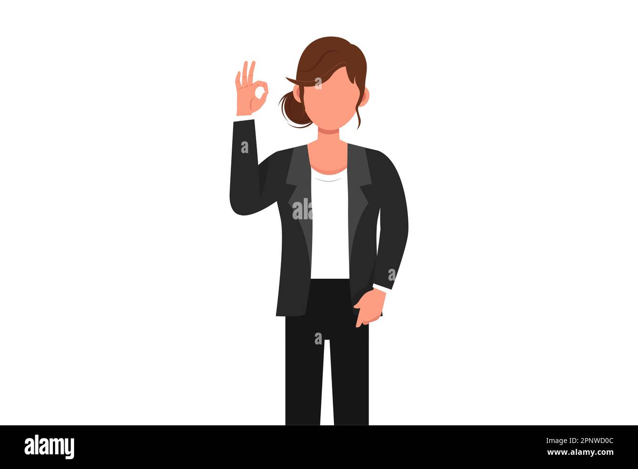 Business flat drawing of businesswoman in formal blazer gesturing ok ...