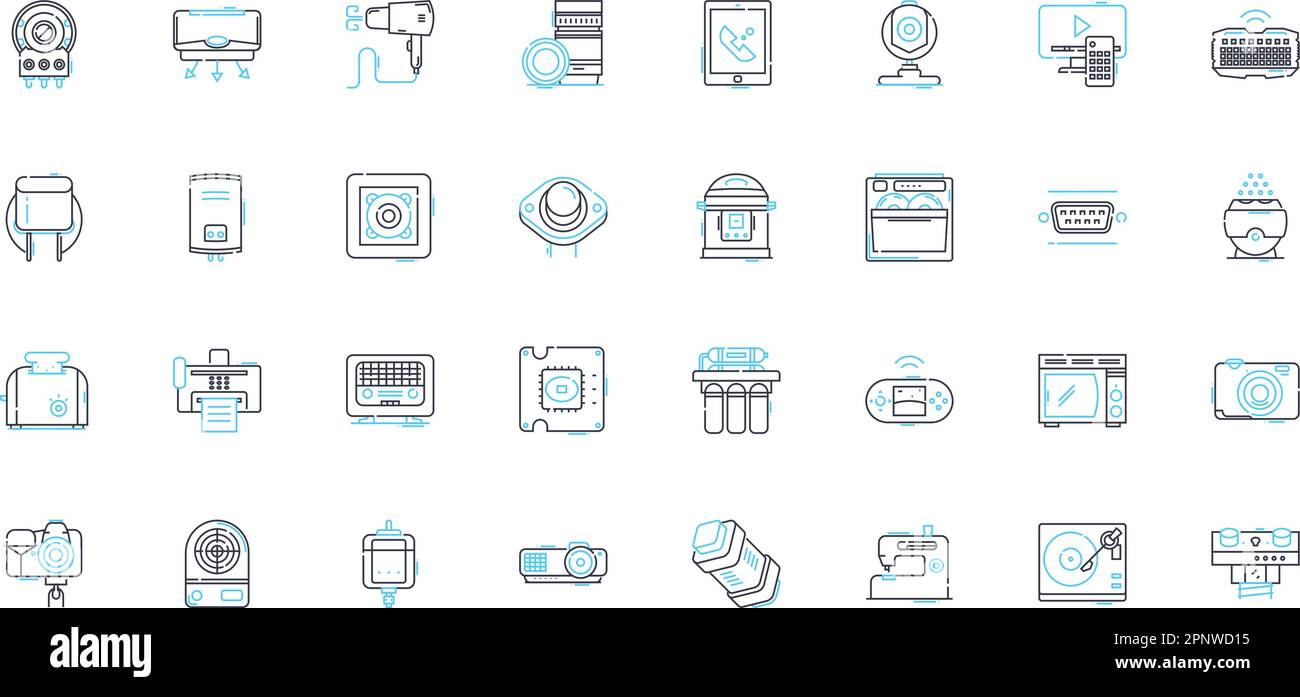 Electric machinery linear icons set. Battery, Windings, Generators ...