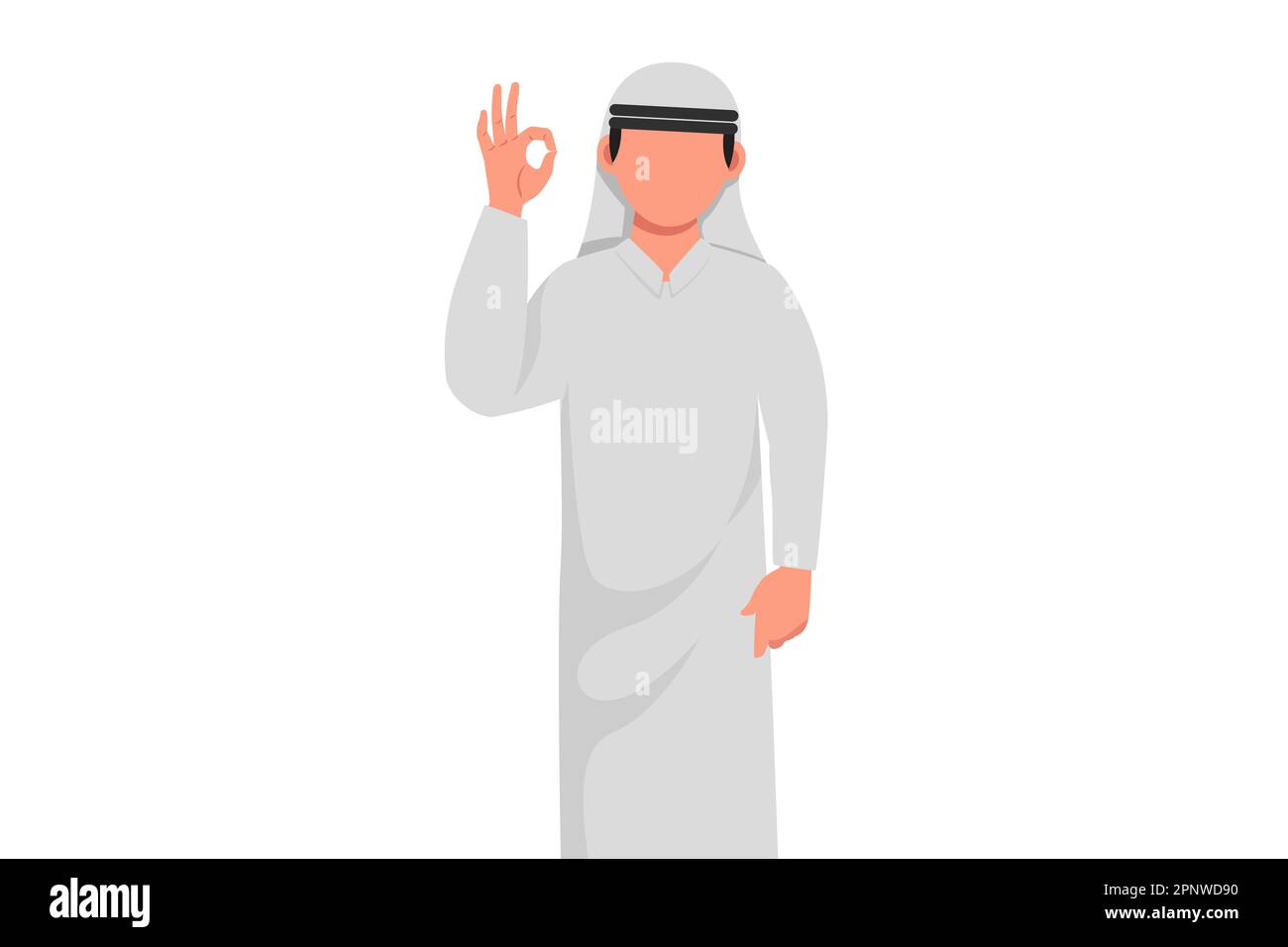 Business flat cartoon style drawing Arabian businessman gesturing ok ...