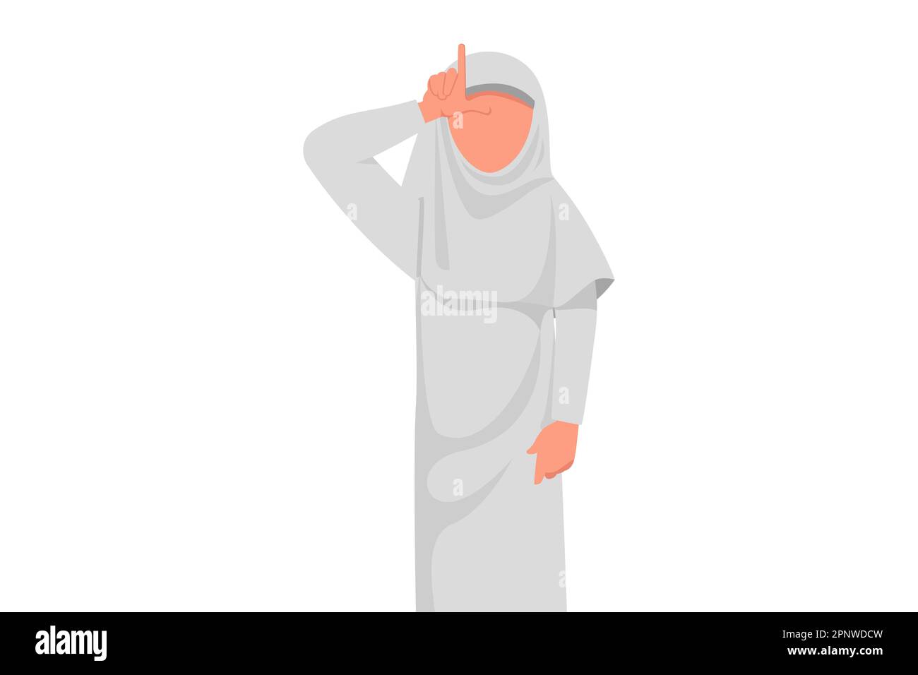 Business flat drawing unhappy Arabian businesswoman showing 'L' symbol ...