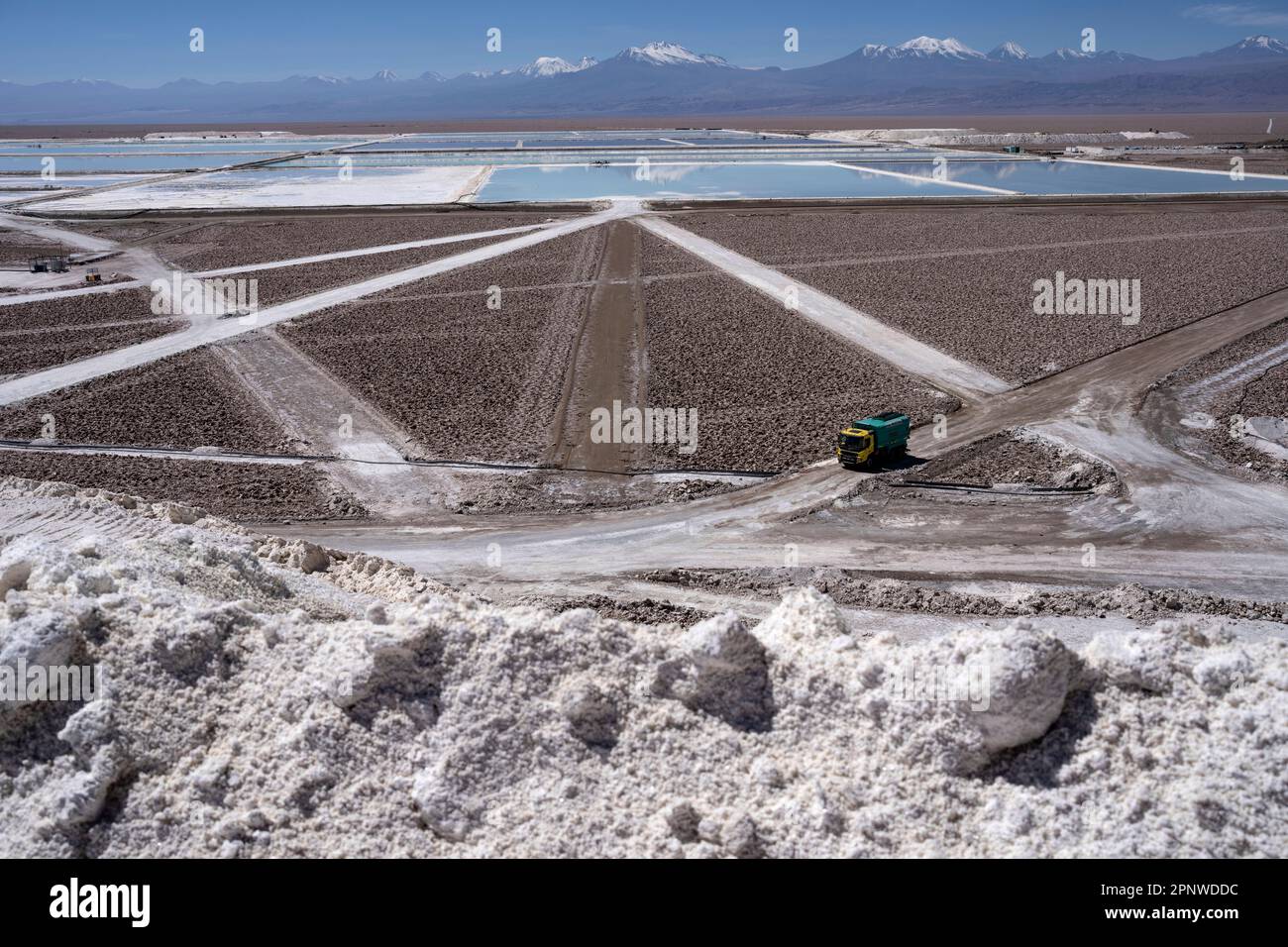 A truck drives through the Albemarle lithium mine in Chile's Atacama desert, Monday, April 17 ...