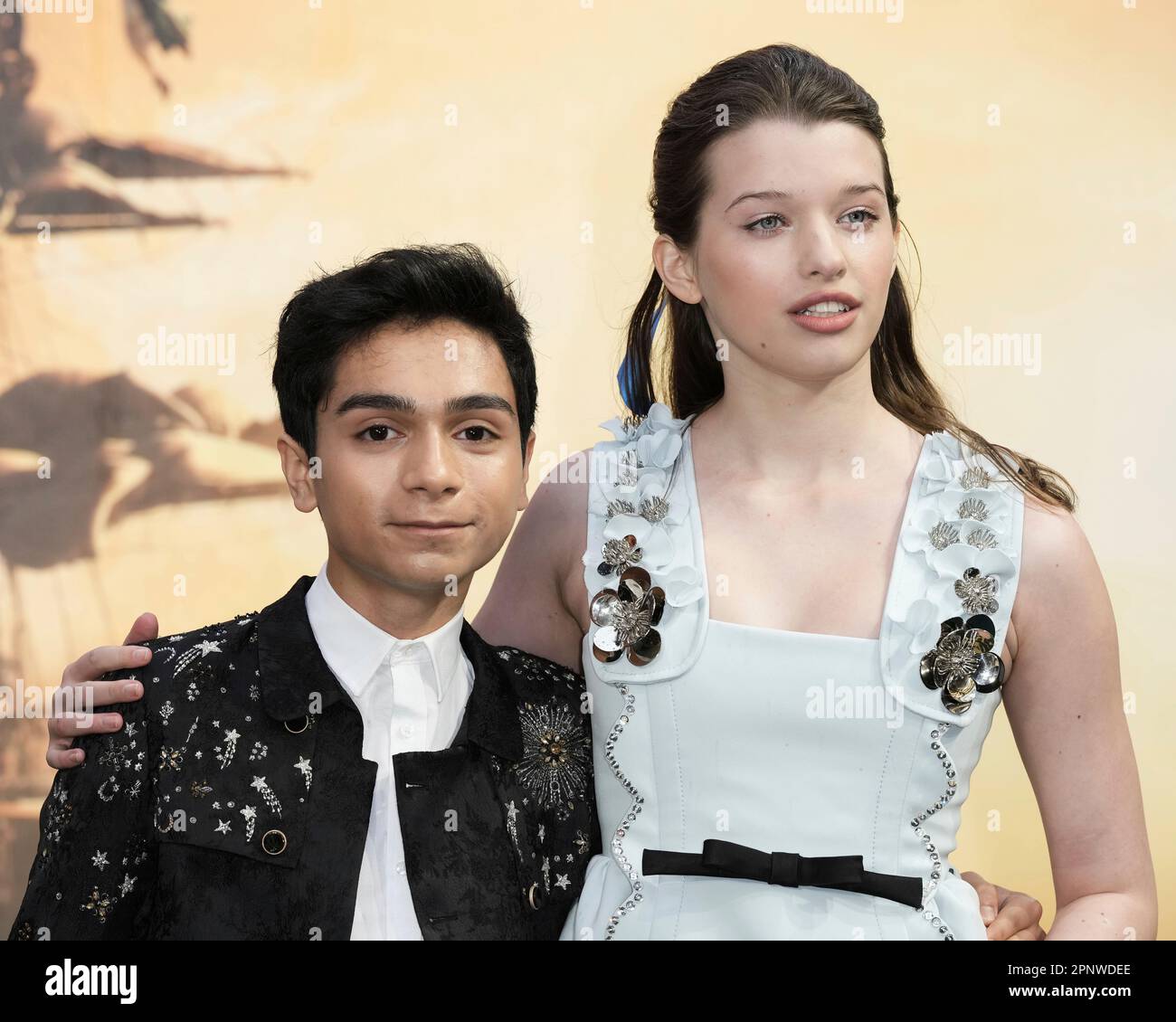 Alexander Molony, left, and Ever Anderson poses for photographers upon ...