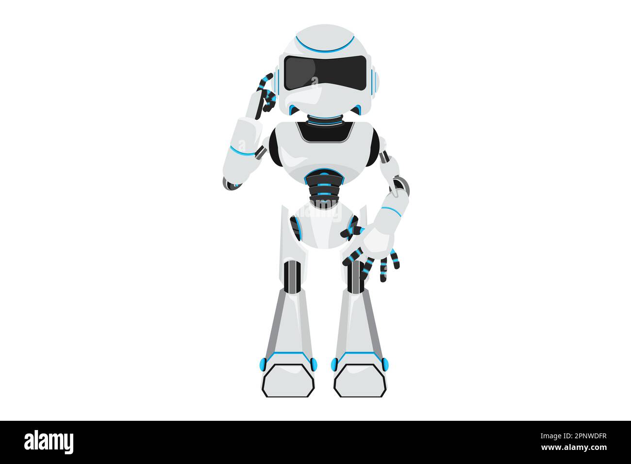 Business flat cartoon style drawing robot touching temples, remembering ... Business flat cartoon style drawing robot touching temples, remembering ...