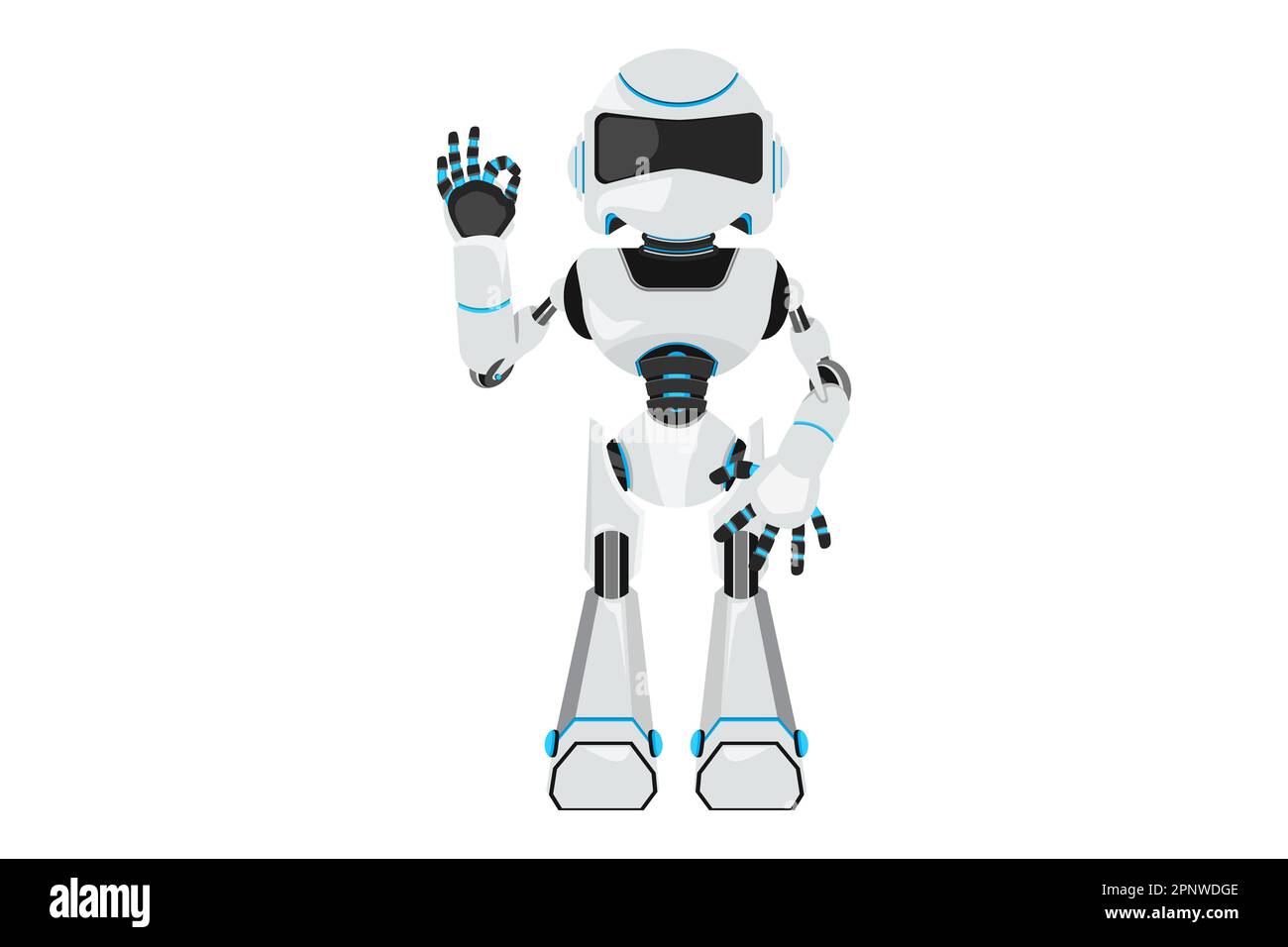 Business flat drawing robot gesturing ok sign with finger. Okay symbol ...