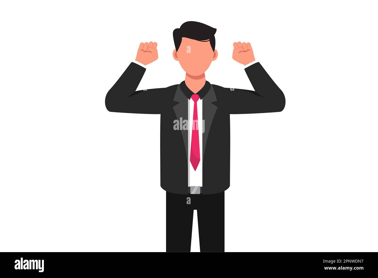 Business flat cartoon style drawing of businessman shows two biceps or ...