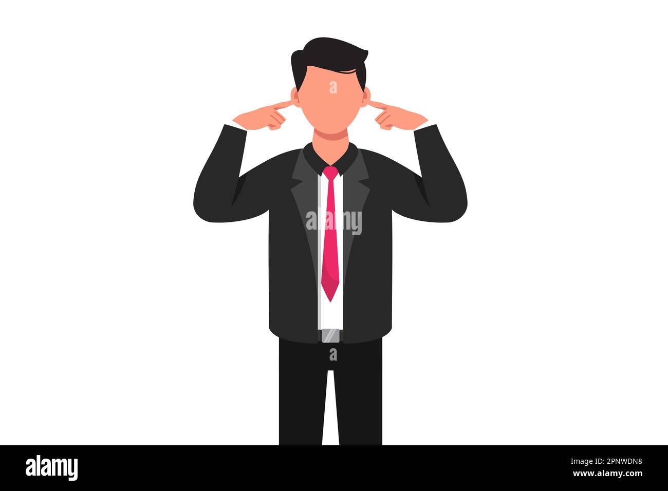 Business flat drawing of businessman covering ears with hands. Man ...