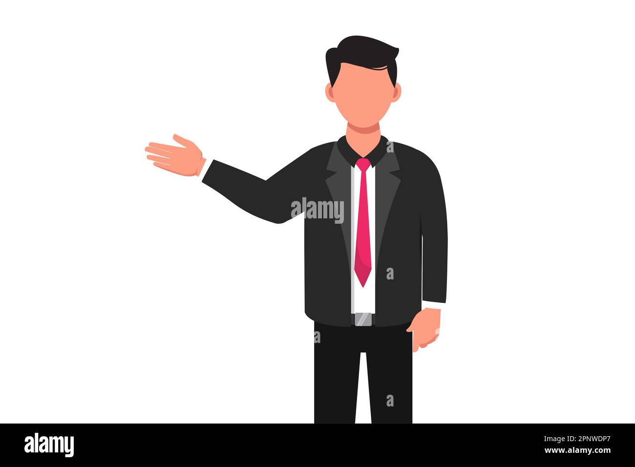 Business design drawing young businessman points with his hands to ...