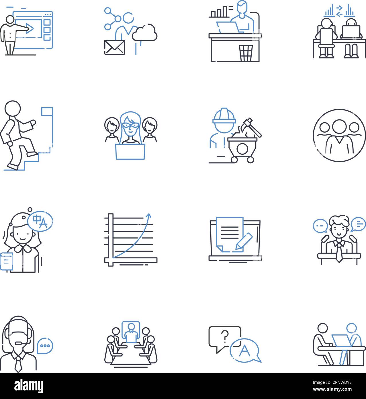 Employment tasks line icons collection. Interviewing, Recruiting ...