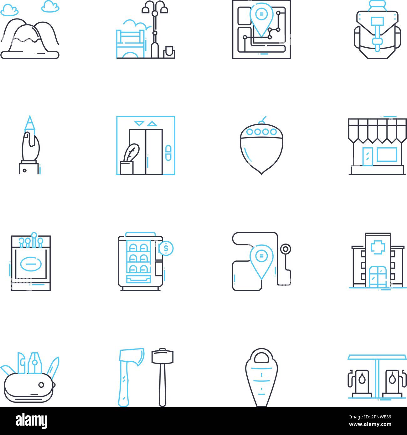 Forest glade linear icons set. Serene, Green, Lush, Tranquil, Magical ...