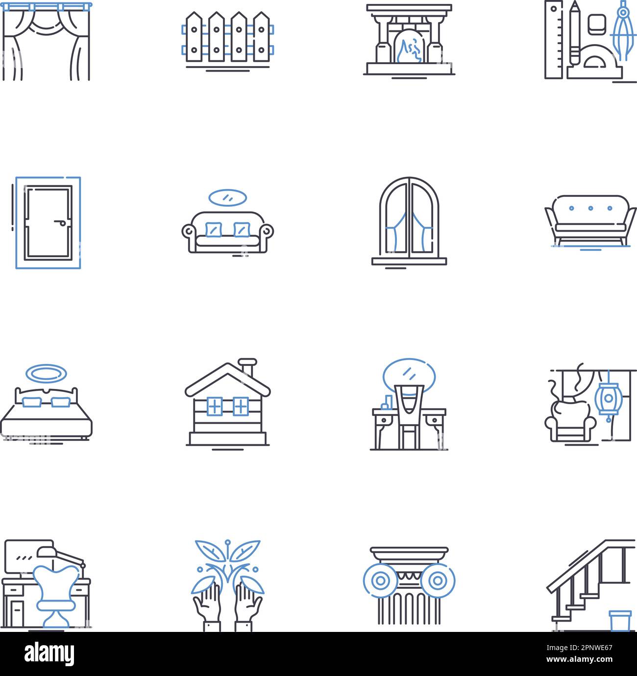 Living space design studio line icons collection. Minimalism ...