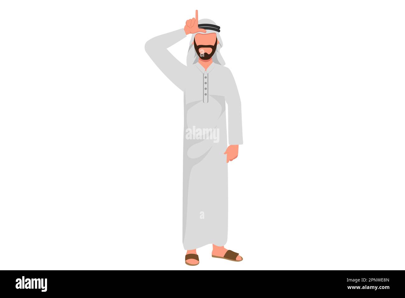 Business design drawing stressed Arabian businessman showing L sign on ...