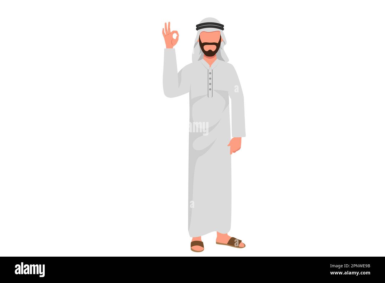 Business flat cartoon style drawing of Arab businessman showing OK sign ...