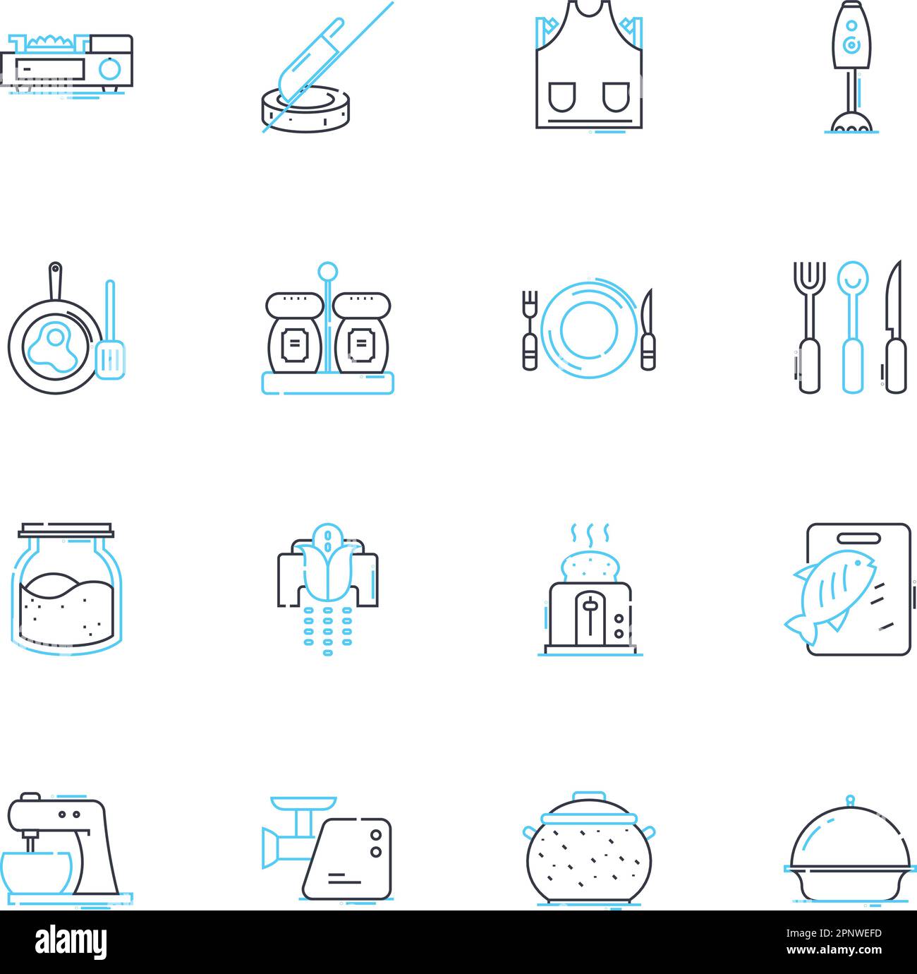 Grill linear icons set. Baste, Char, Brush, Sear, Smoke, Roast, Broil ...