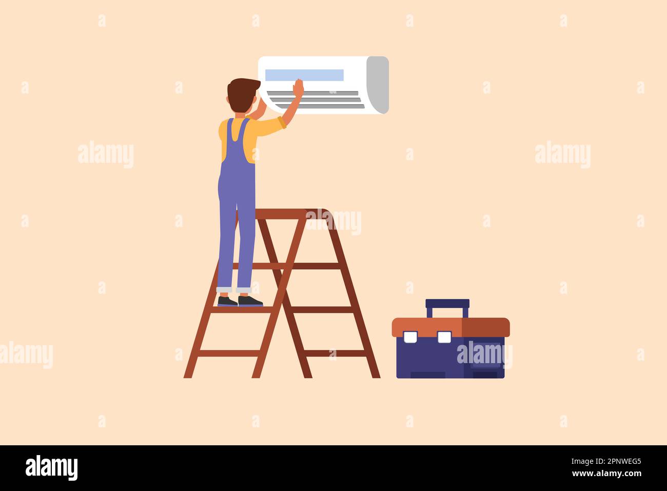 Business flat drawing air conditioning repair. Repairman technician man ...