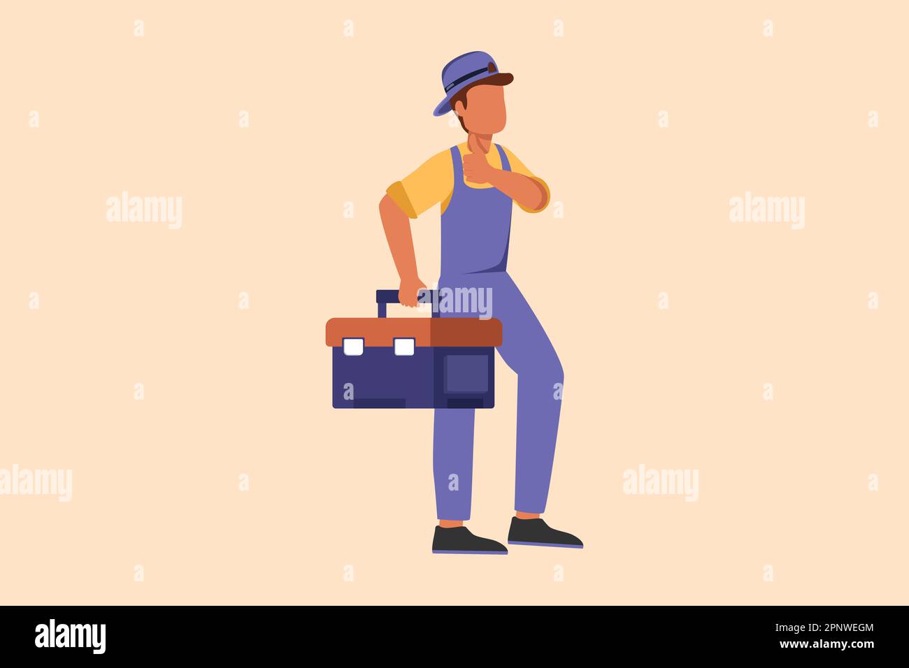 Business design drawing handyman plumber standing and holding tools box ...