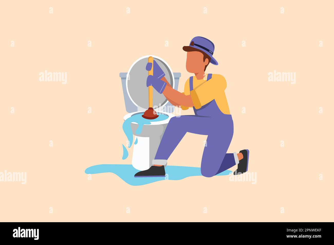 Business flat cartoon style drawing toilet cleaning, plumbing service ...