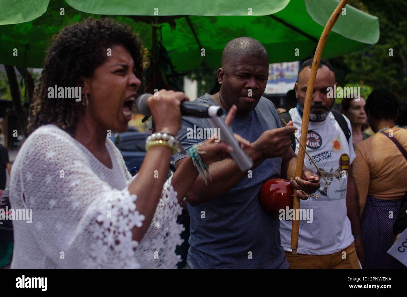 Rio De Janeiro, Brazil. 20th Apr, 2023. People take part in a ...