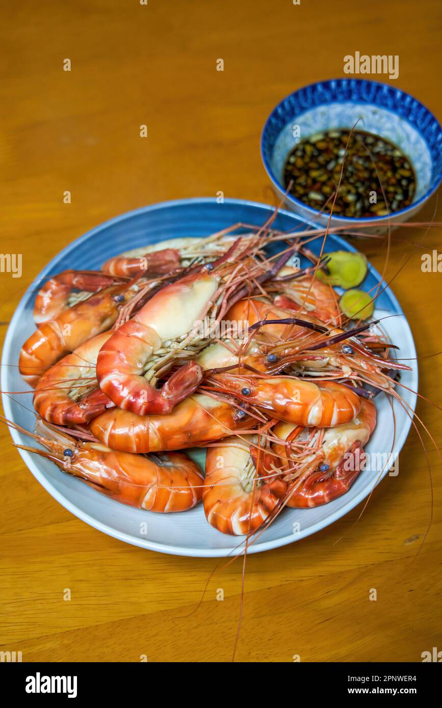 Fresh and plump boiled Roche prawns Stock Photo - Alamy