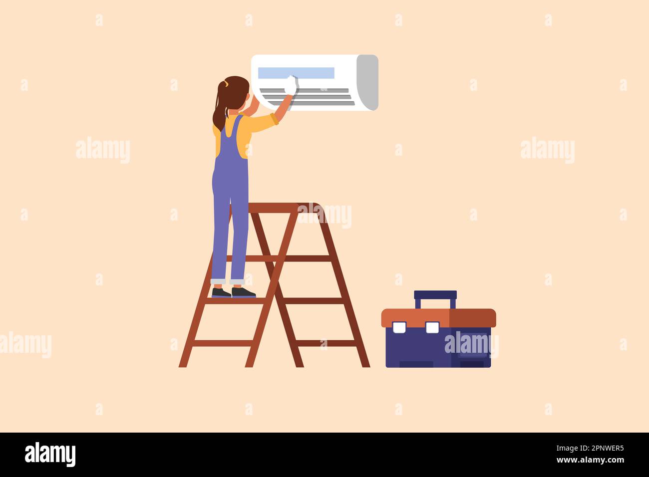 Business design drawing air conditioning repair. Beauty repairwoman ...