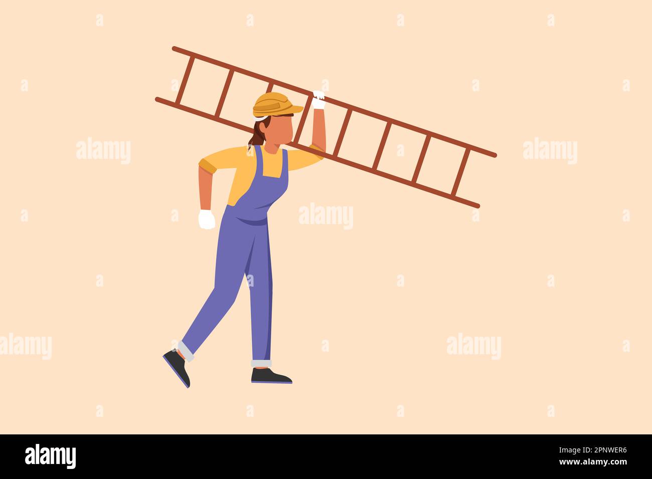 Business flat cartoon style drawing repairwoman with ladder. Handywoman ...