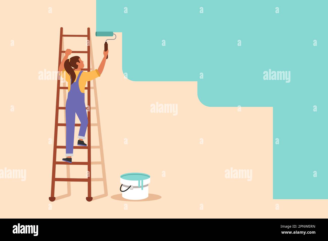 Woman standing on ladder drawing hi-res stock photography and images ...