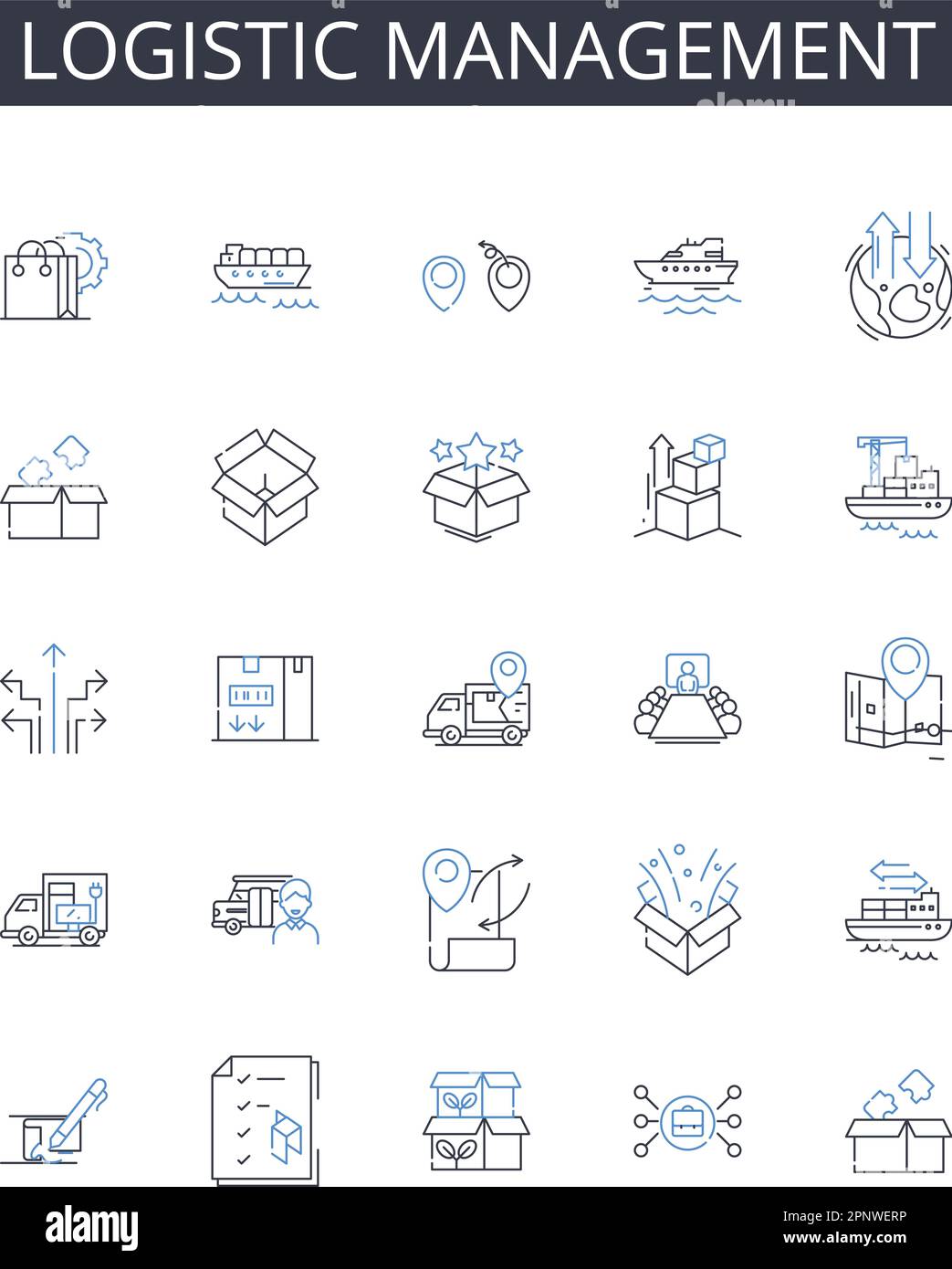 Logistic Management Line Icons Collection Supply Chain Distribution Plan Shipping Strategy