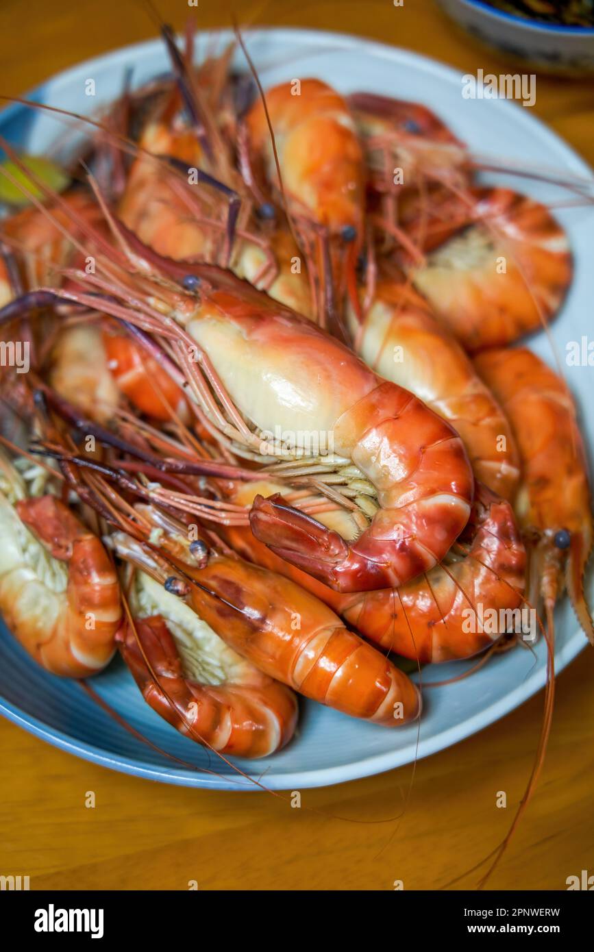 Fresh and plump boiled Roche prawns Stock Photo - Alamy