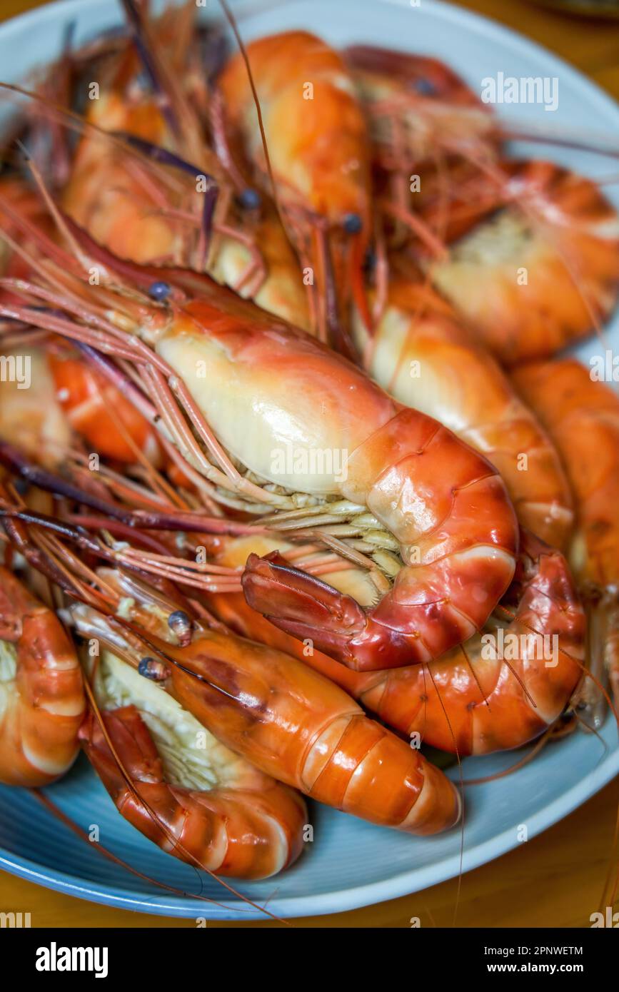 Fresh and plump boiled Roche prawns Stock Photo - Alamy