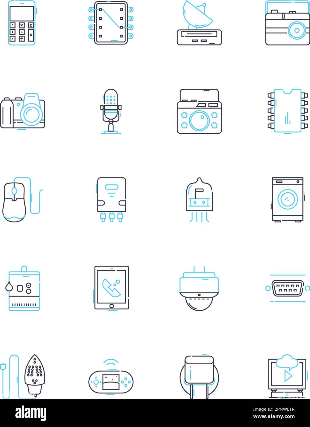 Mechanized orchestration linear icons set. Automation, Robotics ...