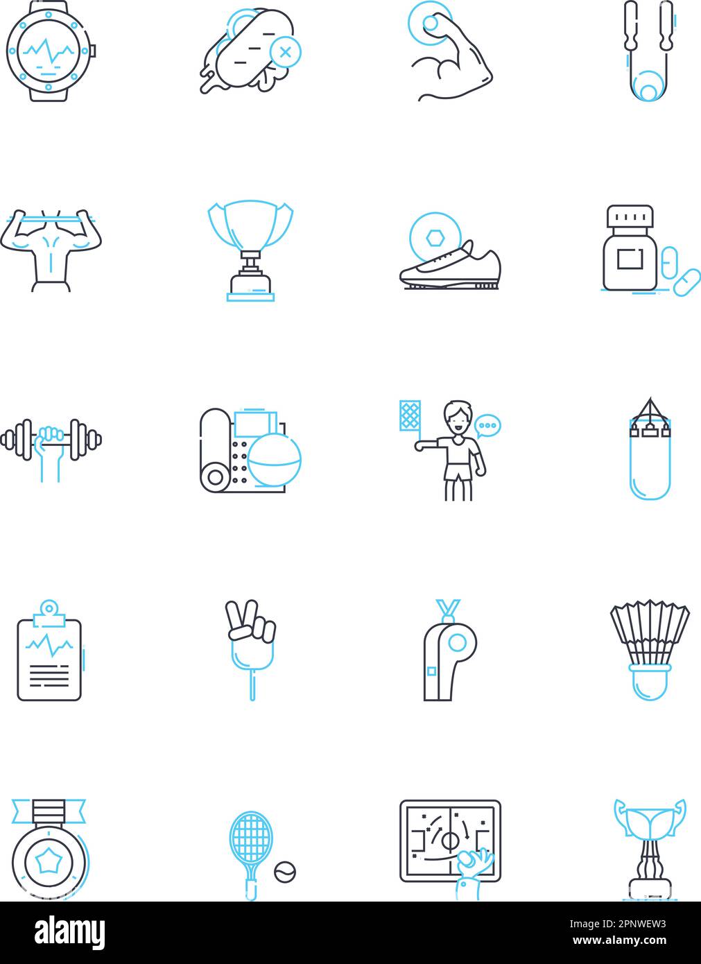 Fitness linear icons set. Strength, Cardio, Endurance, Agility ...