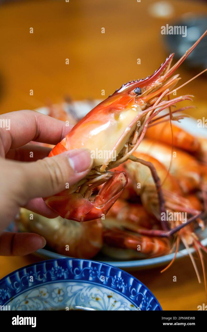 Fresh and plump boiled Roche prawns Stock Photo - Alamy