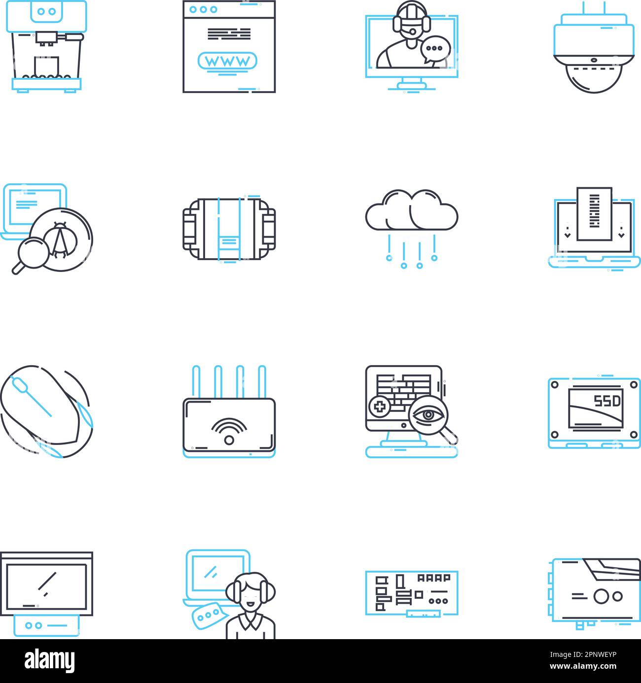 Mobile phs linear icons set. Android, Battery, Bluetooth, Camera ...