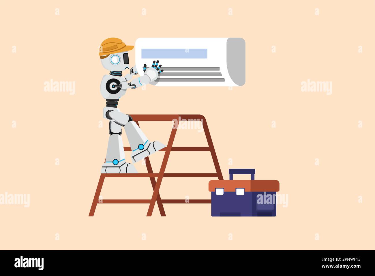 Business flat drawing robot repairman technician repairing air ...