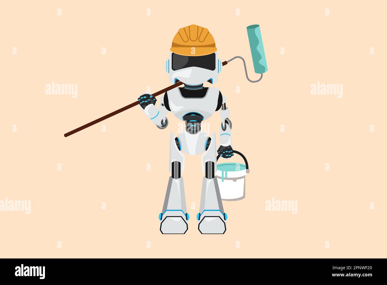 Business design drawing robot painter standing with bucket and paint ...