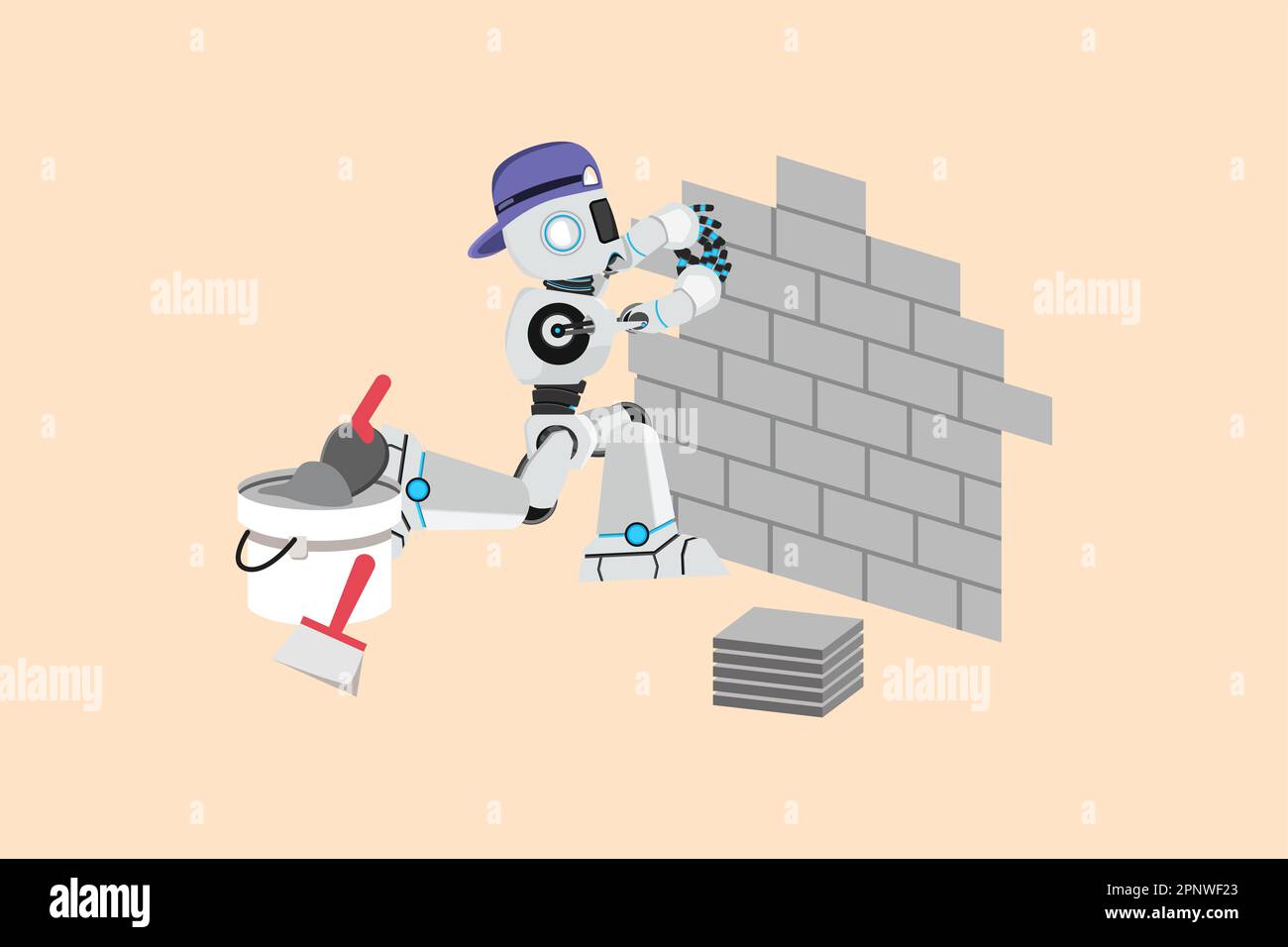 Business flat cartoon style drawing robot repair worker laying ceramic ...