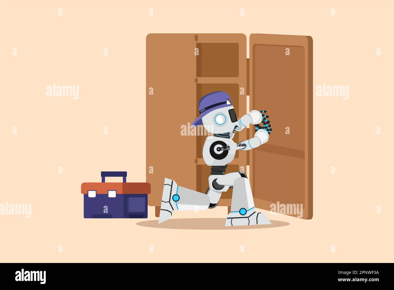 Business design drawing robot maker or constructions of wood home ...