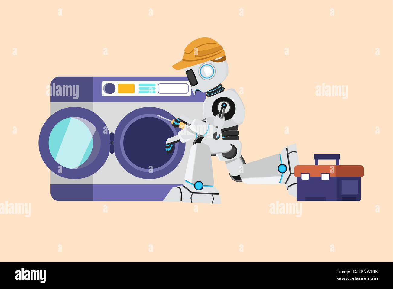 Business flat drawing robot repairman fixing washing machine at home ...