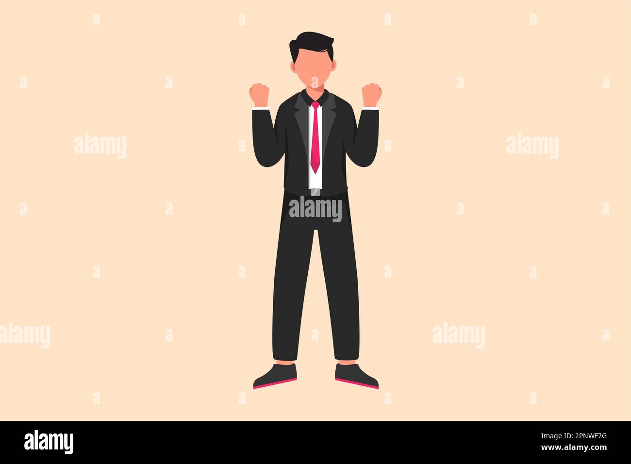 Business flat drawing happy businessman standing with both hands and ...