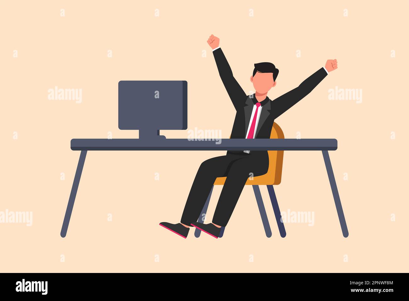 Business design drawing happy businessman sitting with raised hands ...
