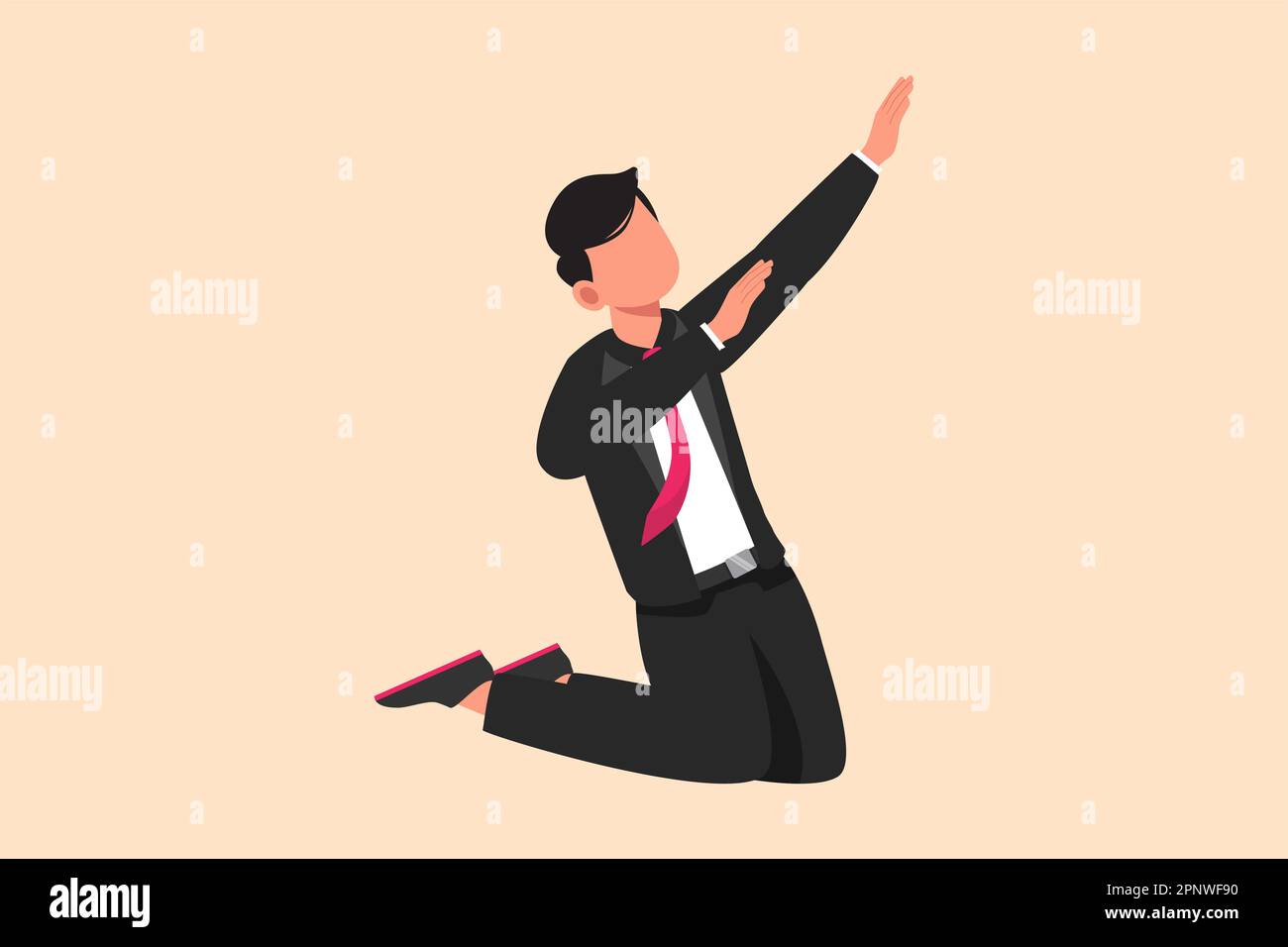 Business flat drawing happy businessman kneeling with celebrating goal ...