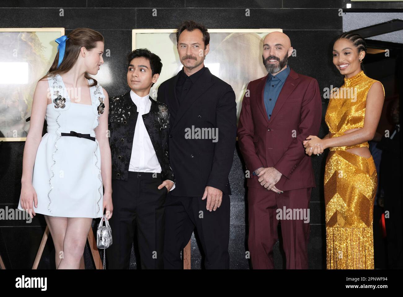Ever Anderson, from left, Alexander Molony, Jude Law director David ...