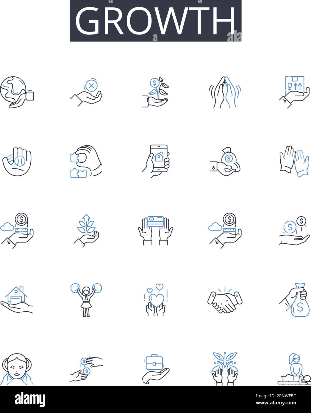 Growth line icons collection. Expansion, Development, Progression, Advancement, Improvement ...