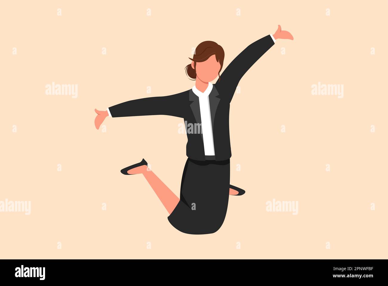 Business design drawing happy businesswoman jump with raised legs and ...