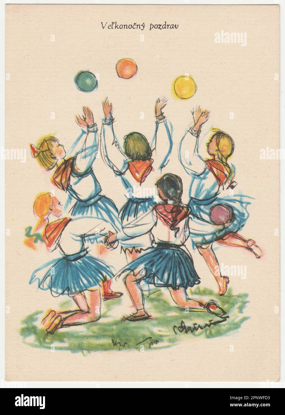 Sibylla Greinerova¡ - colored drawing, greeting to Easter. Vintage ...