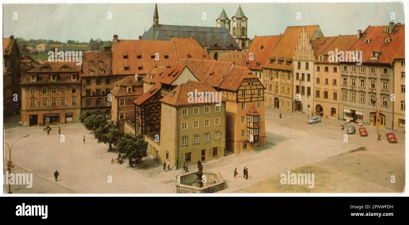 Vintage postcard shows group of medieval market-houses in Cheb Stock ...