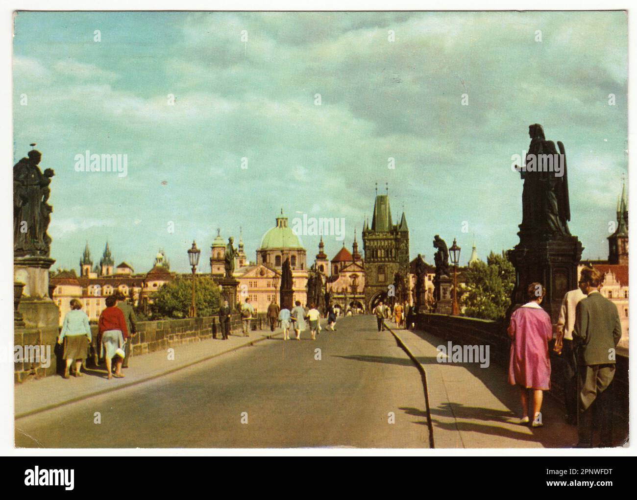 Vintage postcard shows Charles Bridge in Prague Stock Photo - Alamy