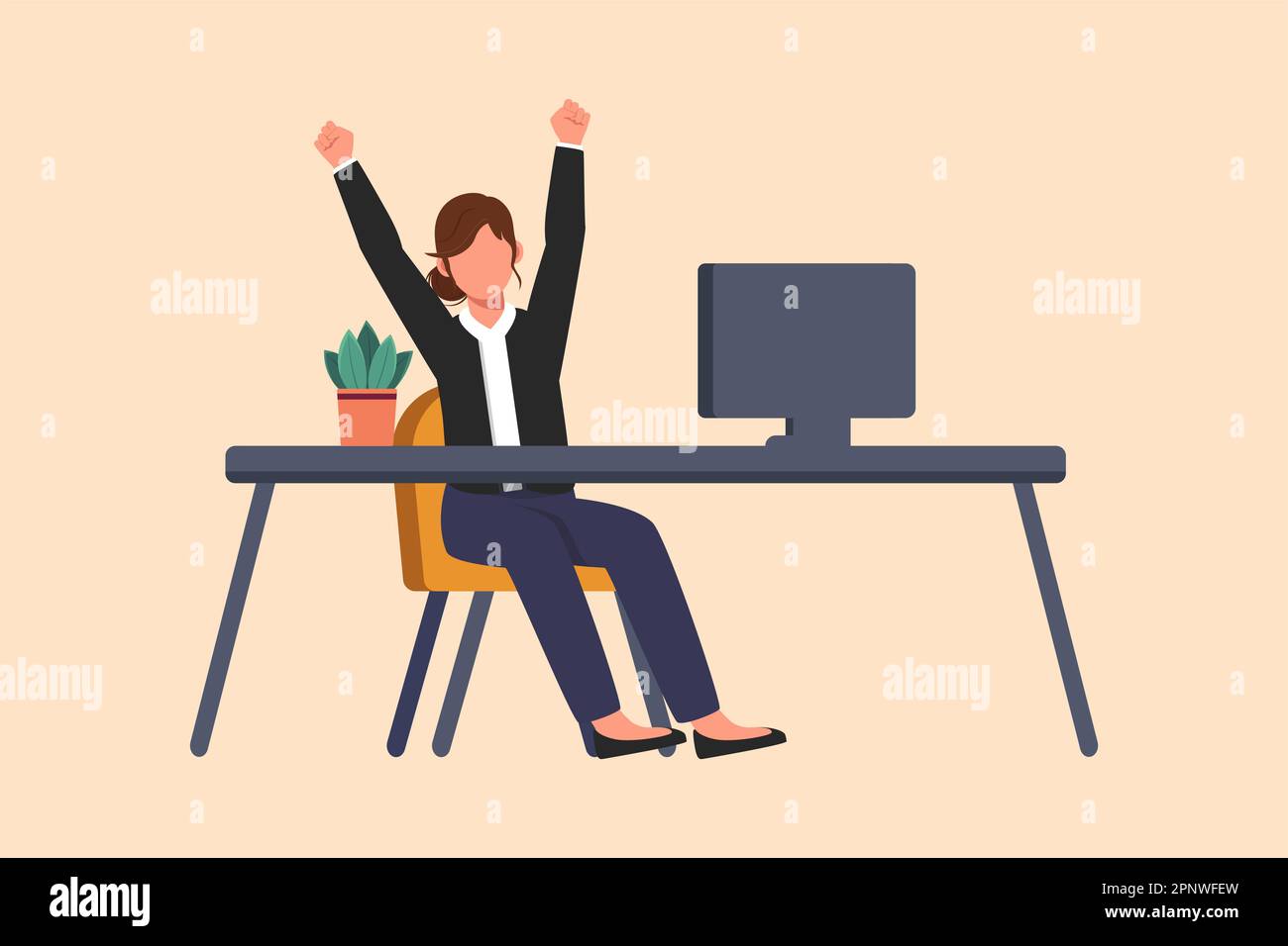 Business flat cartoon style drawing happy businesswoman sitting with ...